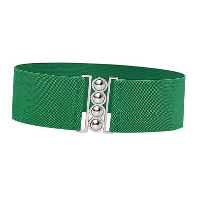 Wide Elastic Belt Fashion Green Stretch Belt with Metal Buckle Dress ...