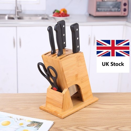 Bamboo Knife Block Stand Holder Scissor Slot Knives Storage Shelf Rack ...