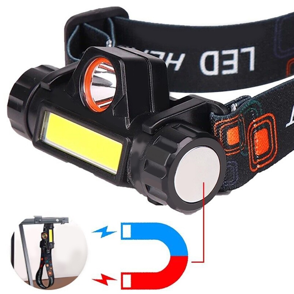 2 Pack USB Rechargeable LED Headlamp Headlight Small Head Torch Light ...