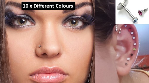 Internally Threaded Tiny Labret Monroe Tragus Nose Studs - 10 Different ...