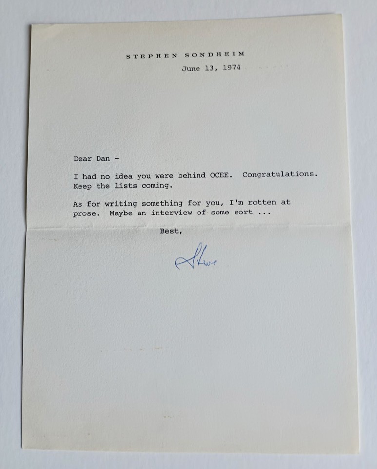 Stephen Sondheim SIGNED letter - 1974 | eBay