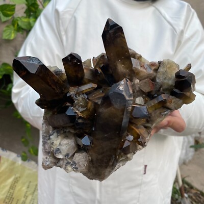 7.3lb Large Natural Black Smoky Quartz Crystal Cluster Rough Mineral ...