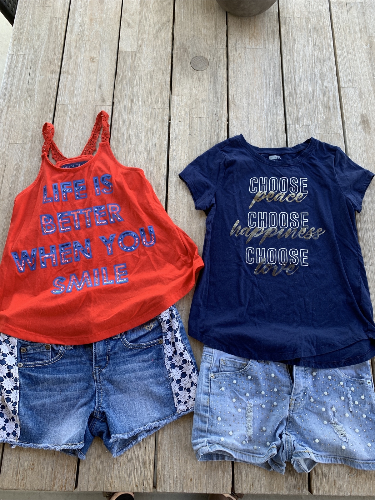 Lot of 4 Girls Size 10-12 tops and shorts mixed brands Justice small ...