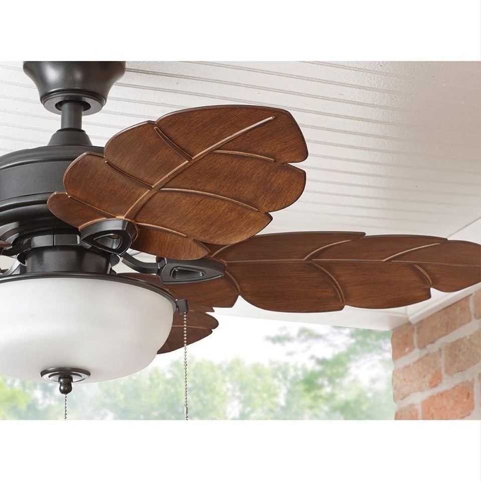 Tropical Style Indoor Outdoor Ceiling Fan 44-In. Palm Leaf Blades Bowl ...