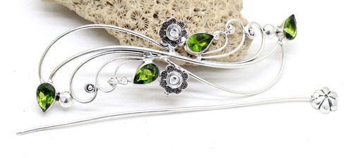925 Sterling Silver Green Peridot Gemstone Handmade Jewelry Hair Pin ...