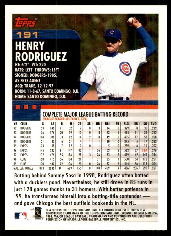 2000 Topps Henry Rodriguez Baseball Card #191 | eBay