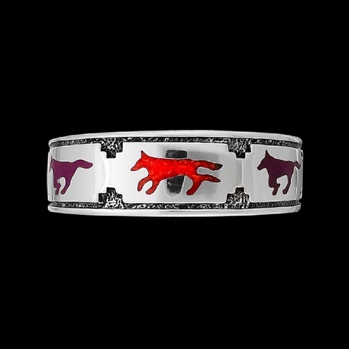 Sterling Silver Wildlife Ring • Running Wolves Design • Crushed Red ...
