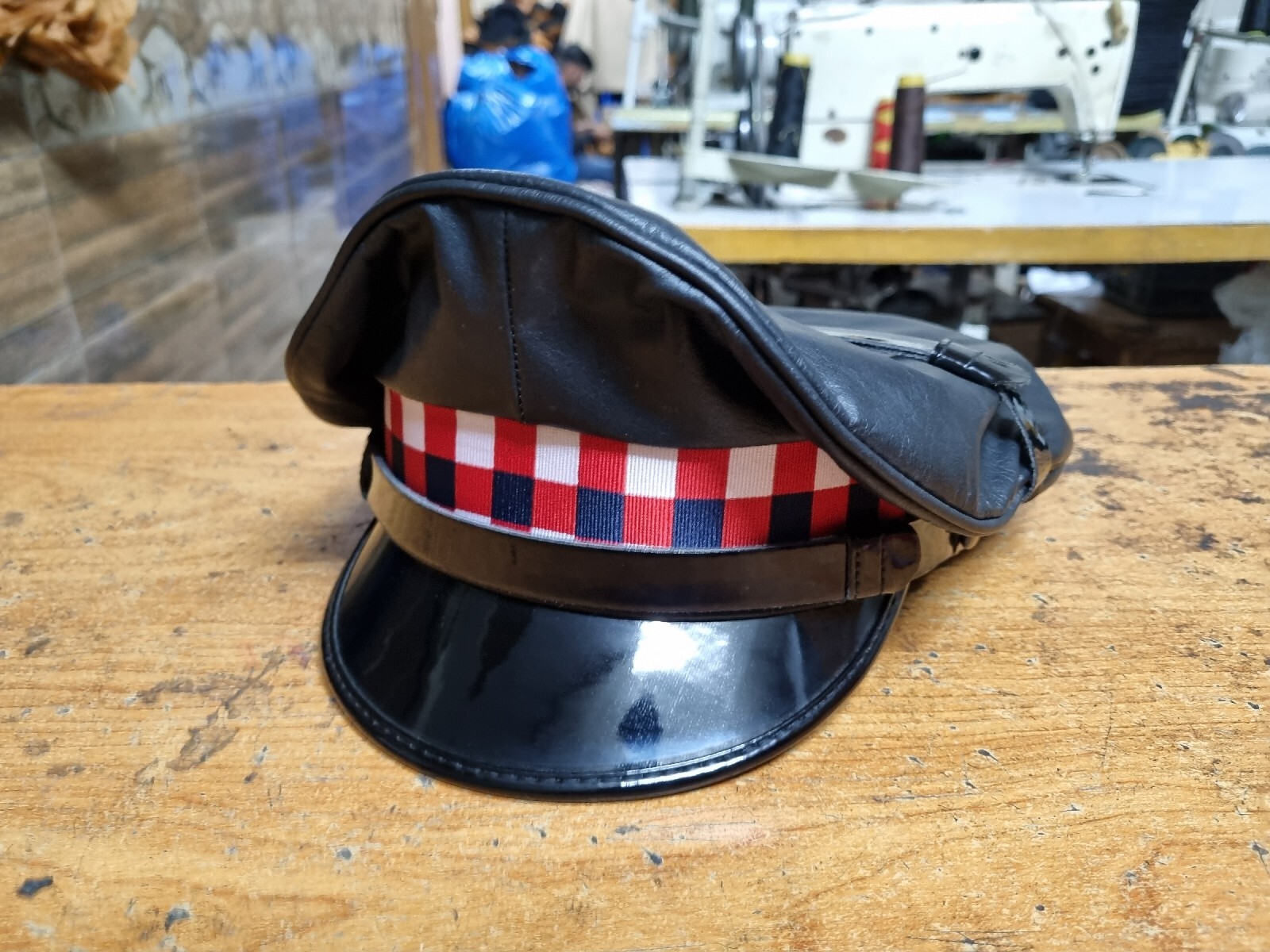 Genuine Full Leather Black Army Muir Biker Peaked Police Gay Bluf Cap ...