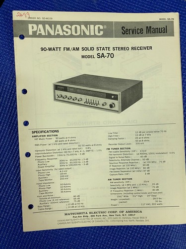 PANASONIC SA-70 SA70 Service Manual **ORIGINAL** | eBay