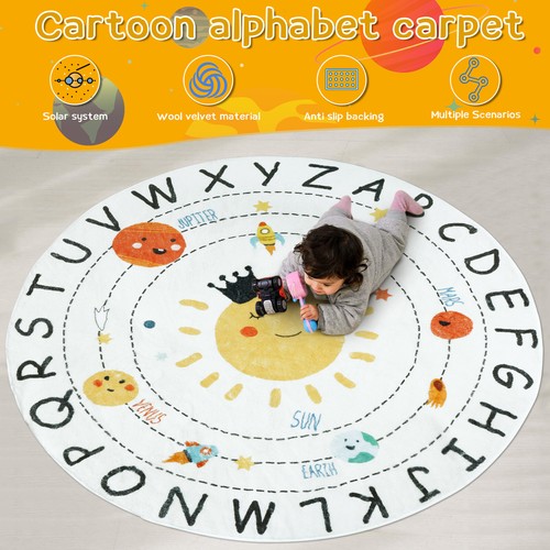 ABC Round Rug Colorful 4ft Kids Alphabet Rug Soft Educational Solar ...
