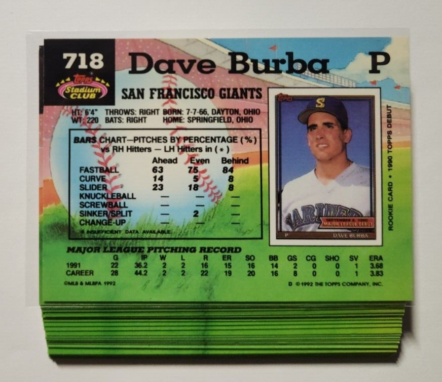 1992 DAVE BURBA SAN FRANCISCO GIANT BASEBALL CARDS ( 32 CARD LOT ) | eBay