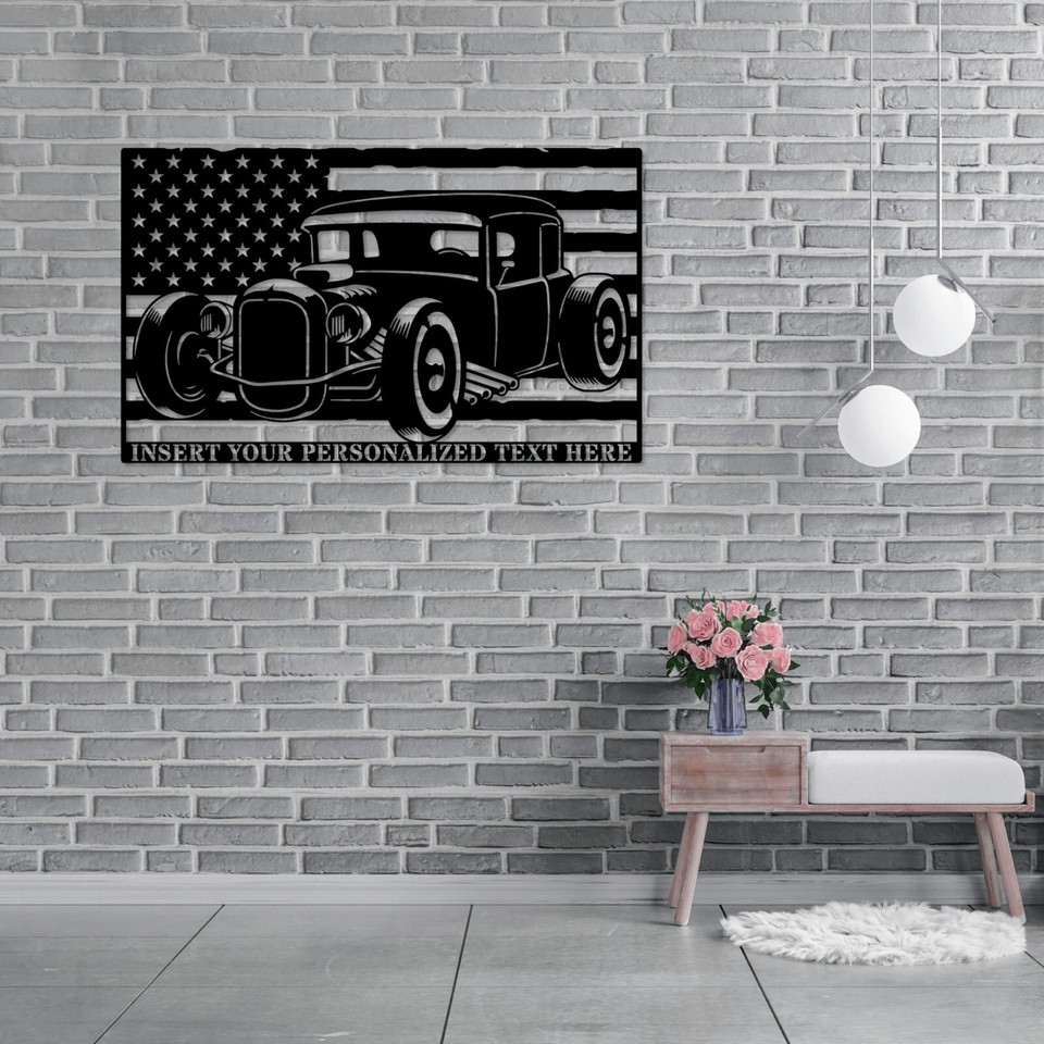 Personalized US Hot Rod Name Metal Sign. American Rat Rod Custom Car ...