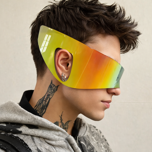 Cyberpunk Iridescent Shield Sunglasses Y2K Wraparound Visor Futuristic ...