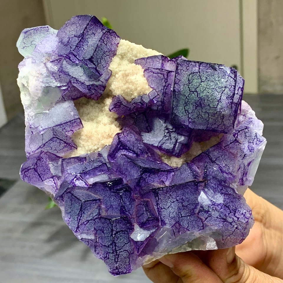 2.19LB Natural Purple "QR Code"Fluorite Cluster Crystal Mineral ...