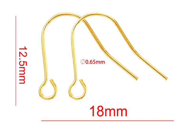 1 Pair 0.6*15mm 14K Solid Gold Earring Finding Ear Wire Hook for ...