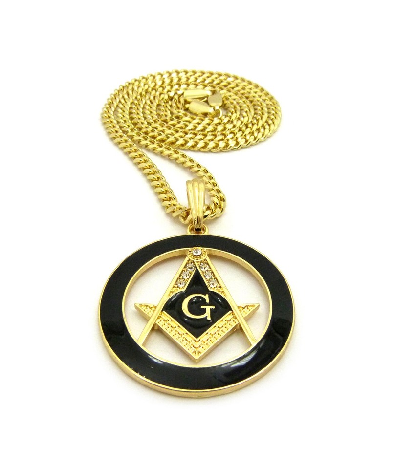 NEW FREEMASON MASONIC COMPASS PENDANT 4mm/24" CUBAN CHAIN NECKLACE ...