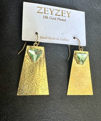 Zeyzey Handmade Earrings Gold/ Light Green Crystal Lightweight | eBay