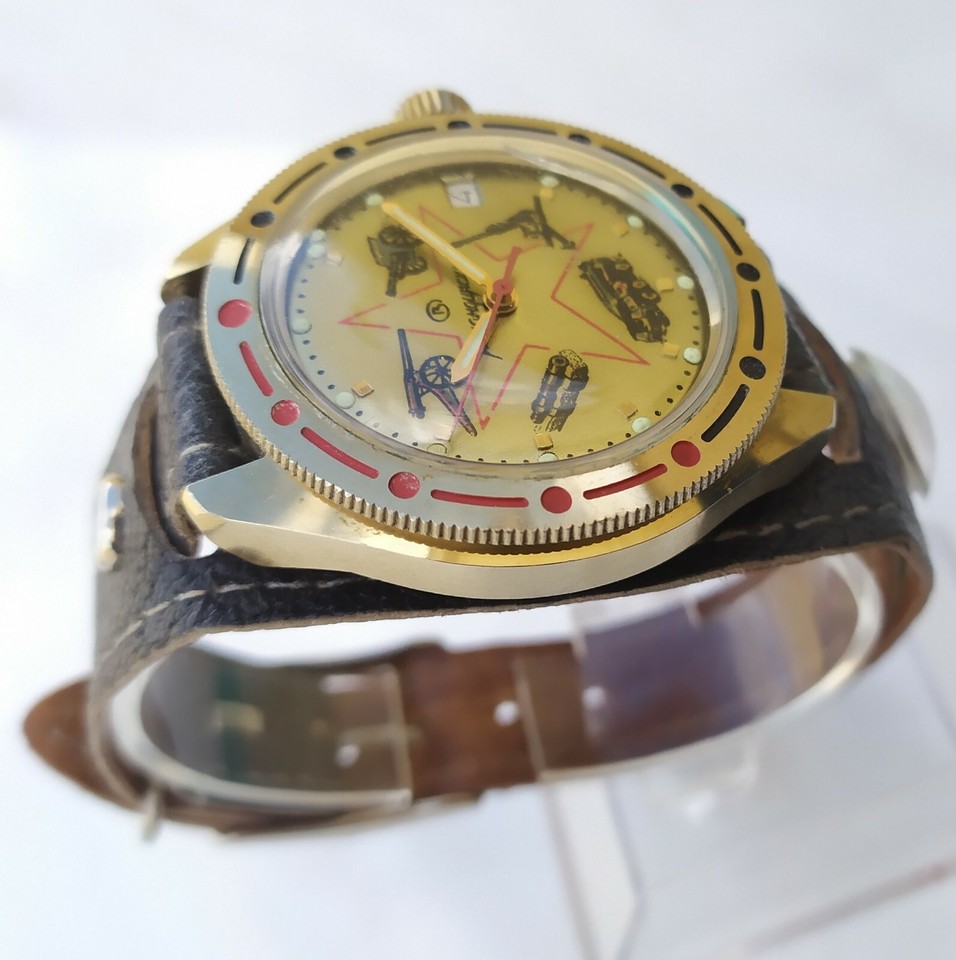 Vintage Vostok Amphibian Military Russian Tank Mechanical Gold Watch 17 ...