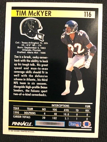NFL - 1991 Pinnacle Football Tim McKyer - Falcons | eBay