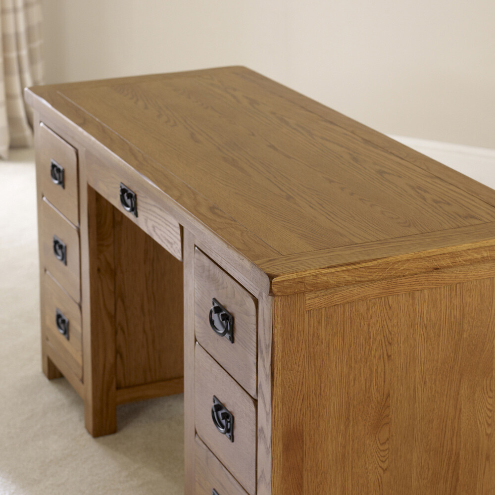 Rustic Oak Large Double Pedestal Computer Desk - Home Office Furniture ...