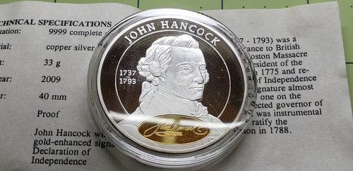 Declaration of Independence John Hancock American Mint CoA - Silver ...