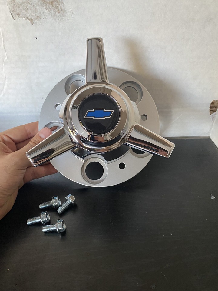 (4) 3 BAR SPINNER & CENTER CAPS FOR 5 LUG CHEVY TRUCK RALLY WHEELS,BBC ...