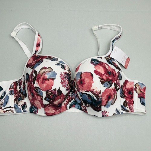 New Cacique Lightly Lined Balconette Bra 44B Floral Satin Underwire ...