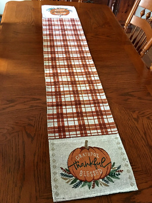Table Runner Tapestry Fall Thanksgiving Pumpkin Plaid Grateful,Thankful ...