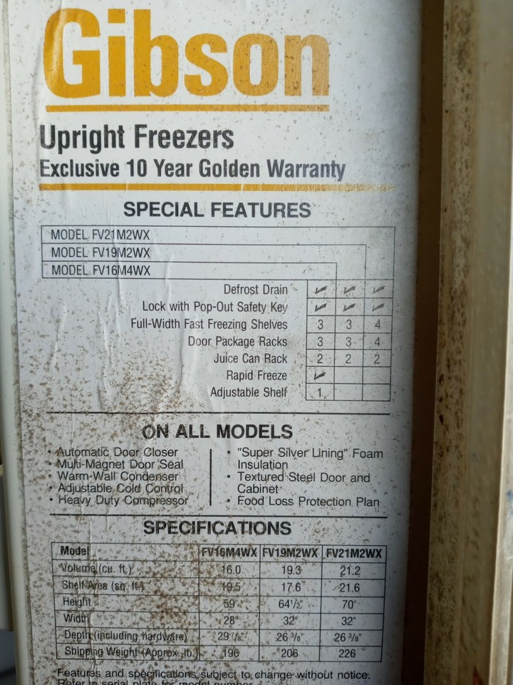 Gibson FV21M2WXFD Gibson Upright Commercial Freezer 32" x 26" x 64" H ...