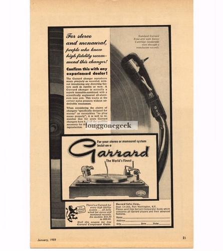 1959 Garrard Hi-Fi Turntable Record Player Changer Vintage Ad | eBay