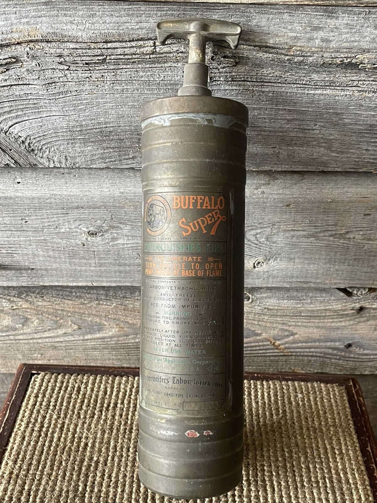 Vintage Brass Fire Extinguisher Buffalo Super Buffalo Fire Extinguisher ...