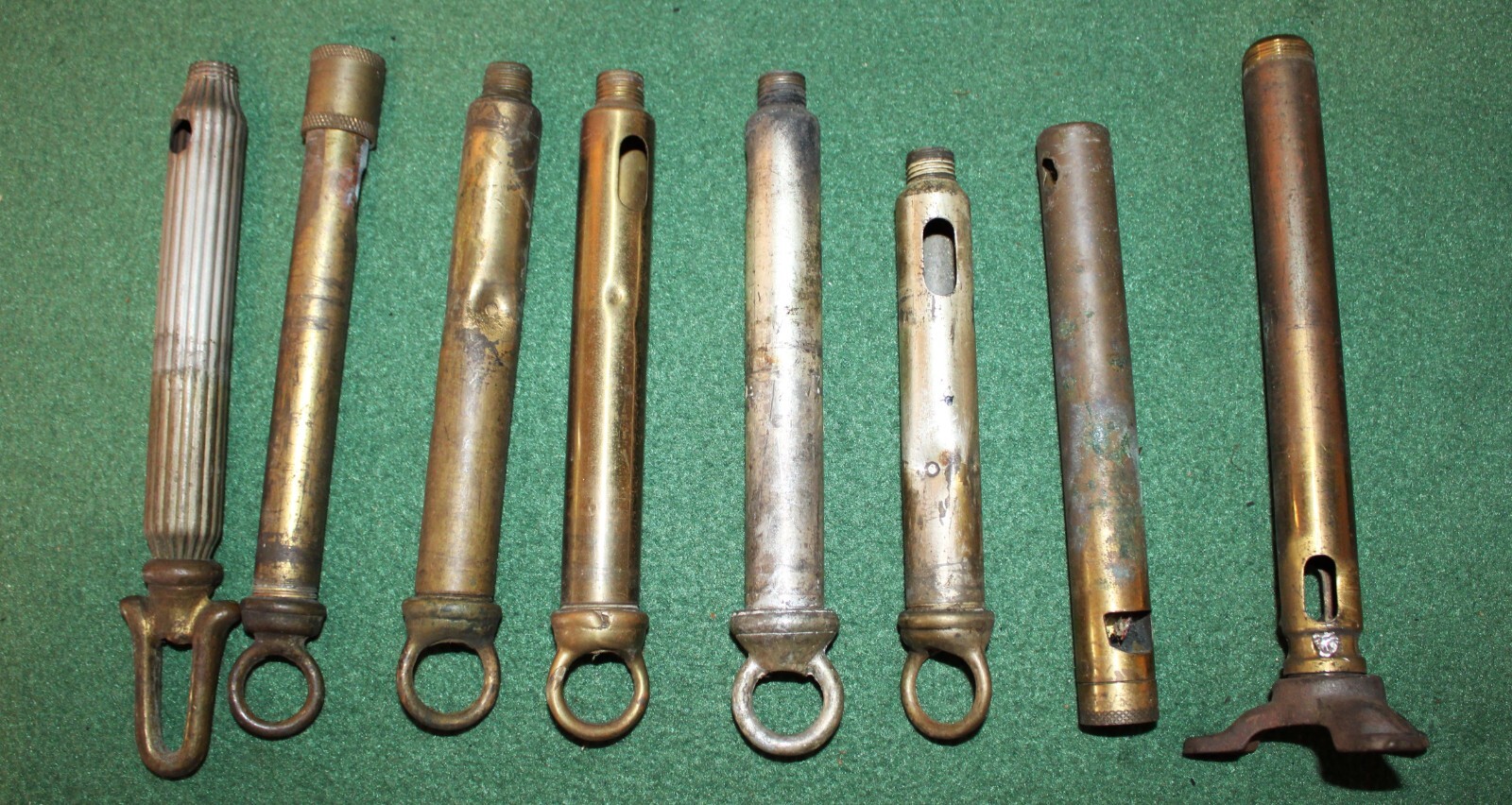 VINTAGE MIXED LOT OF 8 BRASS CANOPY POSTS RODS SOME WITH HANGING LOOPS ...