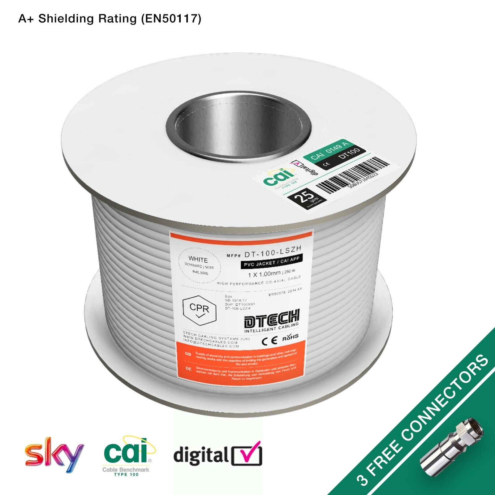 DTECH DT100/TX100/WF100 Coaxial Cable CAI Approved, 100m BROWN | eBay UK