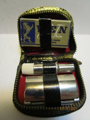VINTAGE 3-PC. TRAVEL RAZOR W/CASE & RAZORS AUSTRIA LEATHER CASE W ...