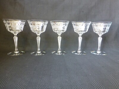 Five Vintage Fostoria Midnight Rose Pattern Tall Sherbets or Champagne ...