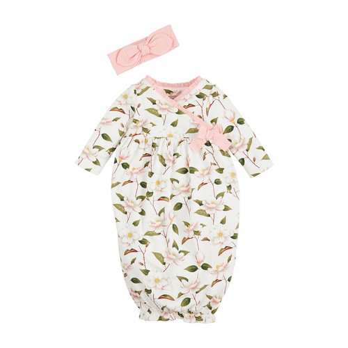 Mud Pie E4 Baby Girl Magnolia Take-Me-Home Sleep Gown & Headband 0-3mo ...