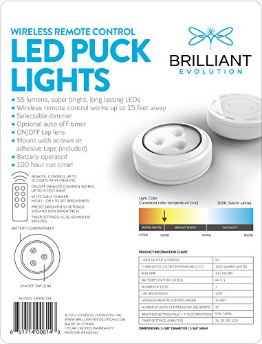 Brilliant Evolution BRRC134 Wireless LED Puck Light 2 Pack With Remote ...