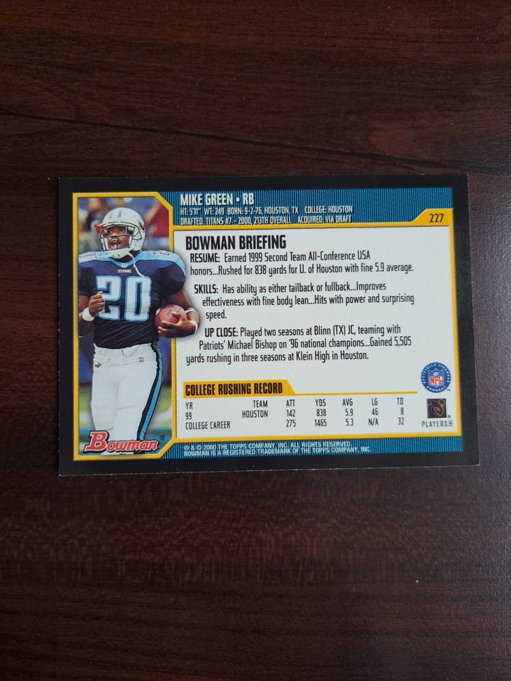 2000 Bowman Football Rookie RC #227 Mike Green Tennessee Titans | eBay