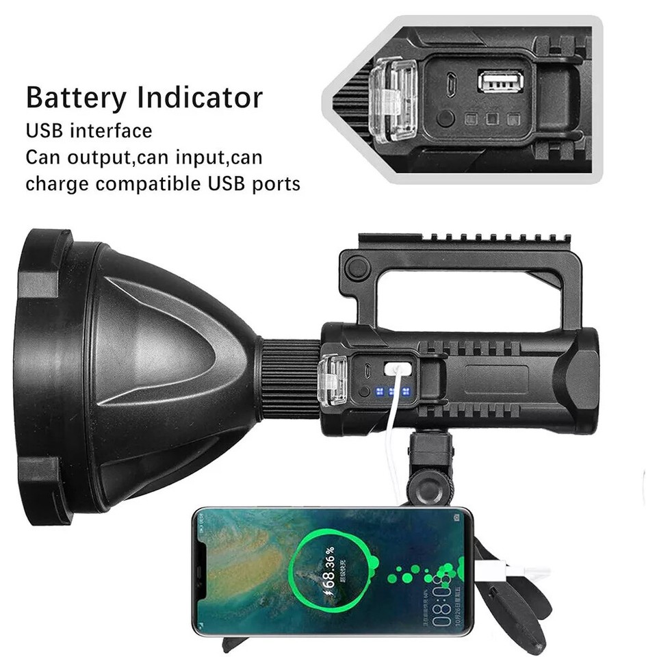 Super Bright LED Searchlight Portable Rechargeable Spotlight Handheld ...