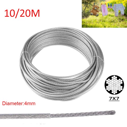 10/20Meters Stainless Steel Cable Wire 4mm Plastic Coated Rope Clothes ...