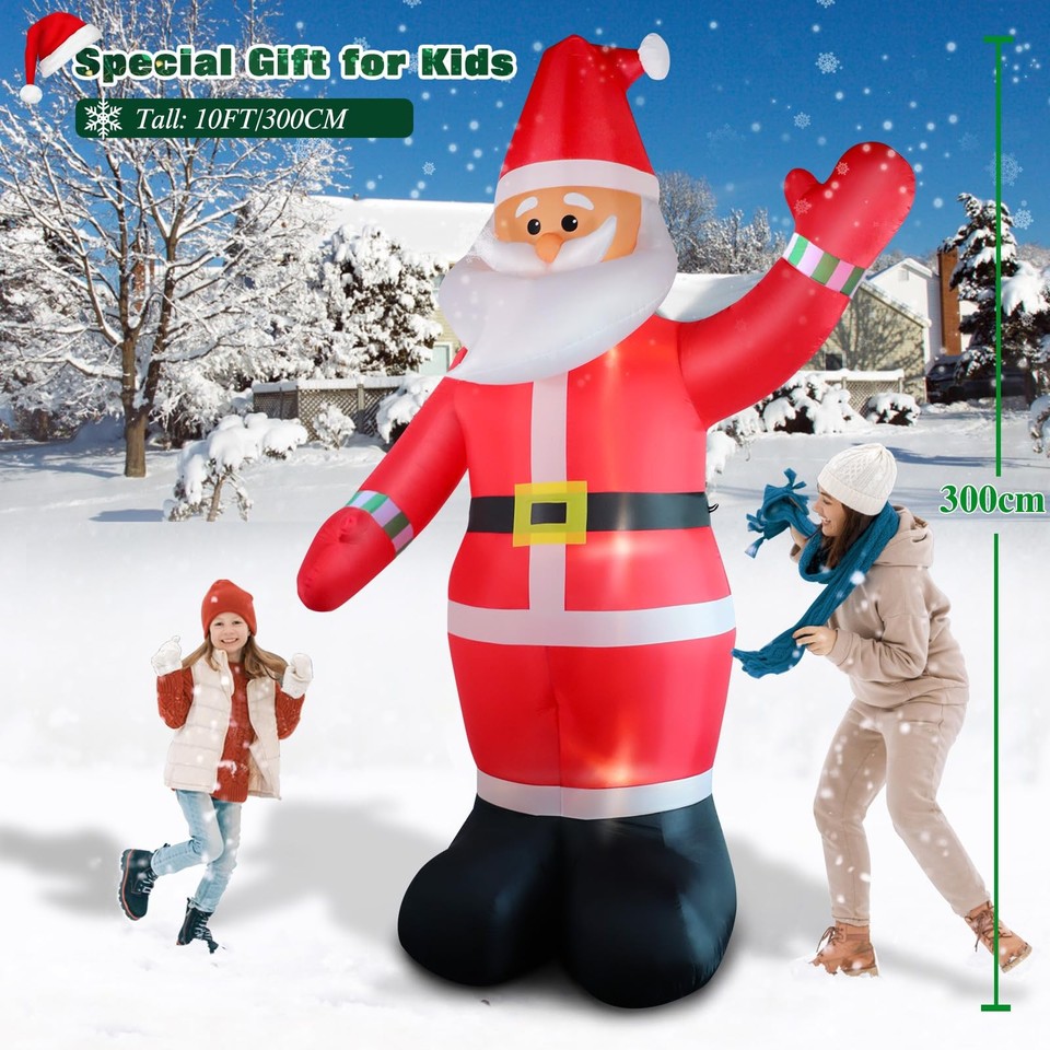 10FT Christmas Inflatables Santa Claus Outdoor Decoration, Giant Blow ...