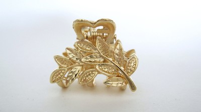 Small mini gold metal leaf hair claw clip | eBay