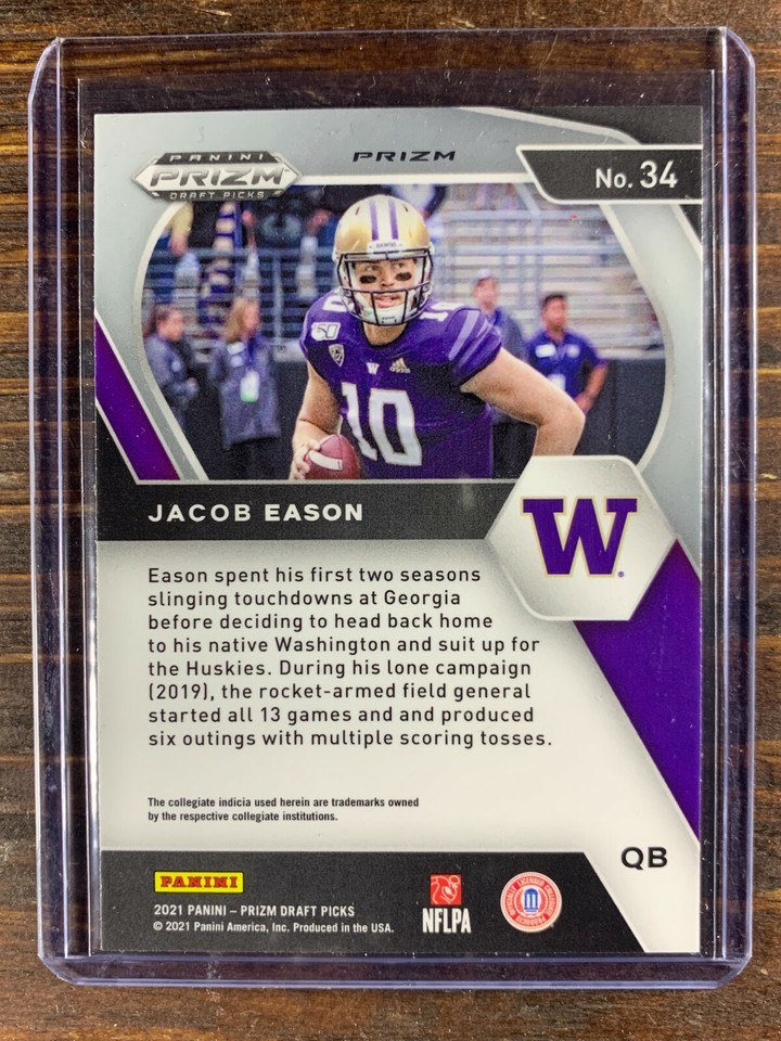 Jacob Eason Football Card #34 Panini Prizm Colts NFL Red Cracked Ice SP ...
