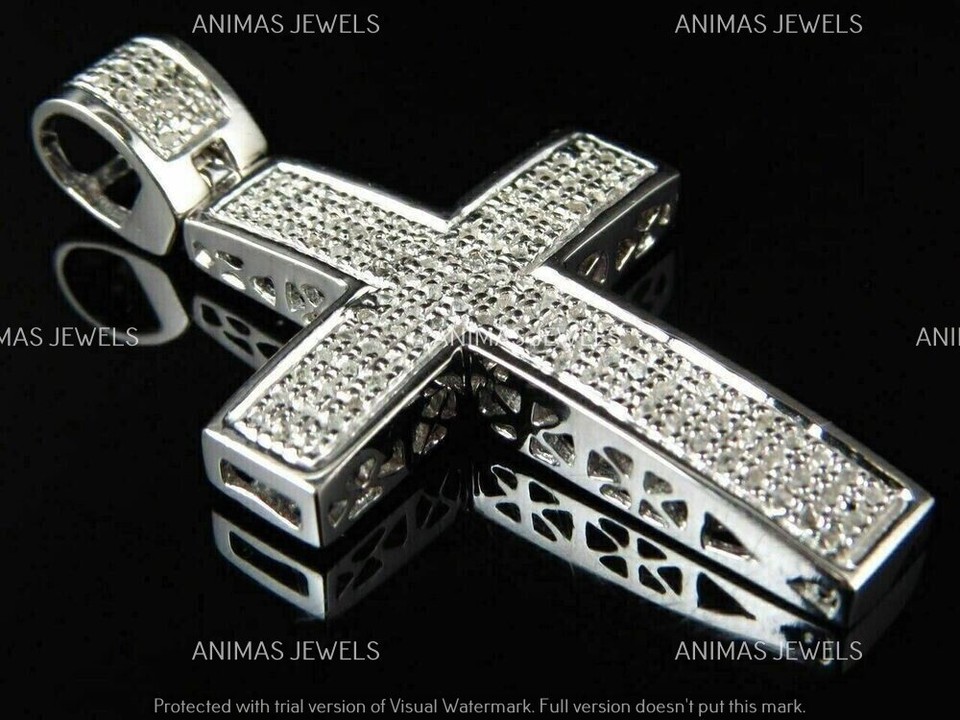 2 CT Round Cut Lab-Created Diamond Cross Men's Pendant Real 925 ...