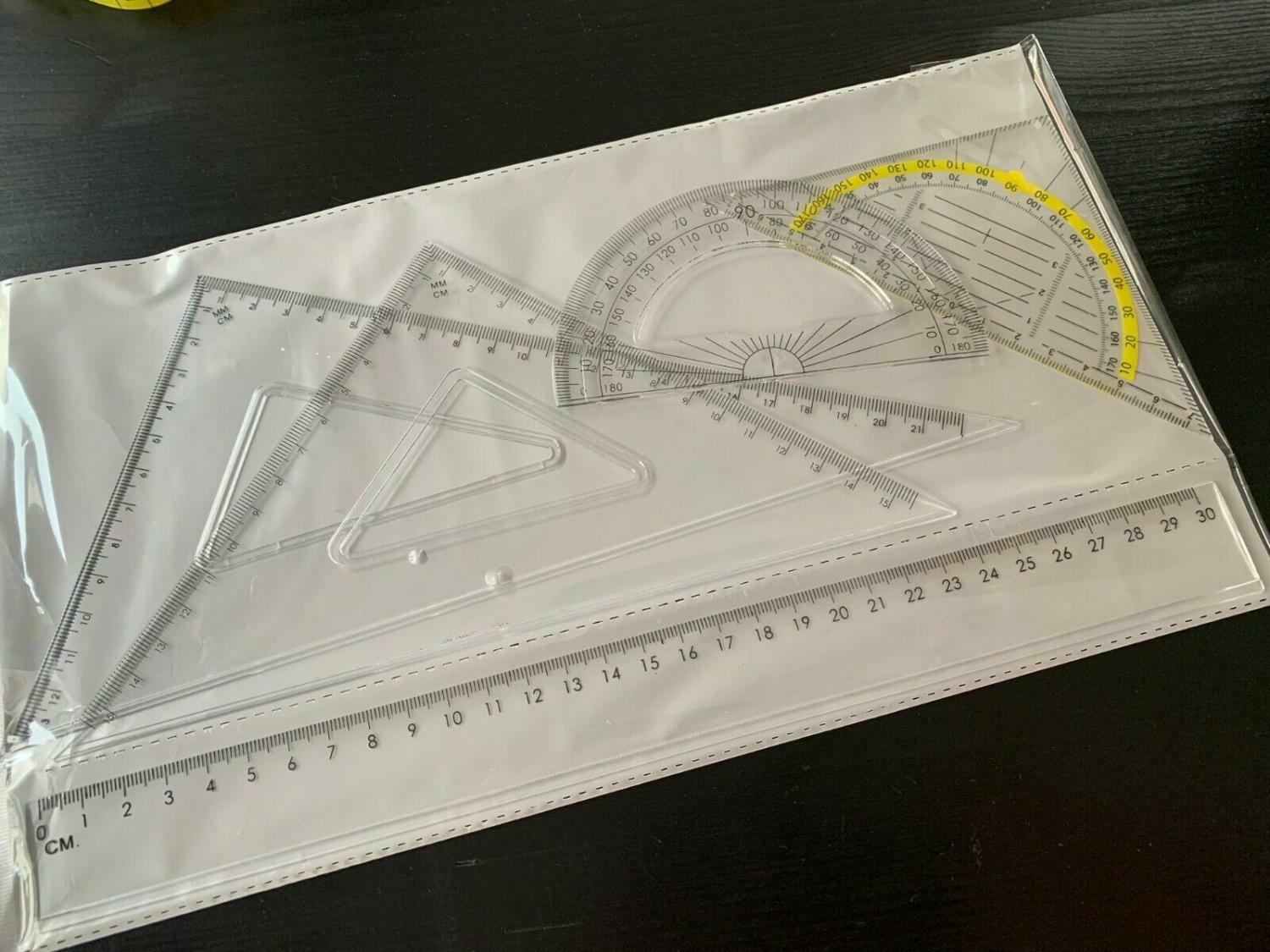 SET 5 tlg. Lineal Geodreieck Rundlineal Winkelmesser Linealset ...