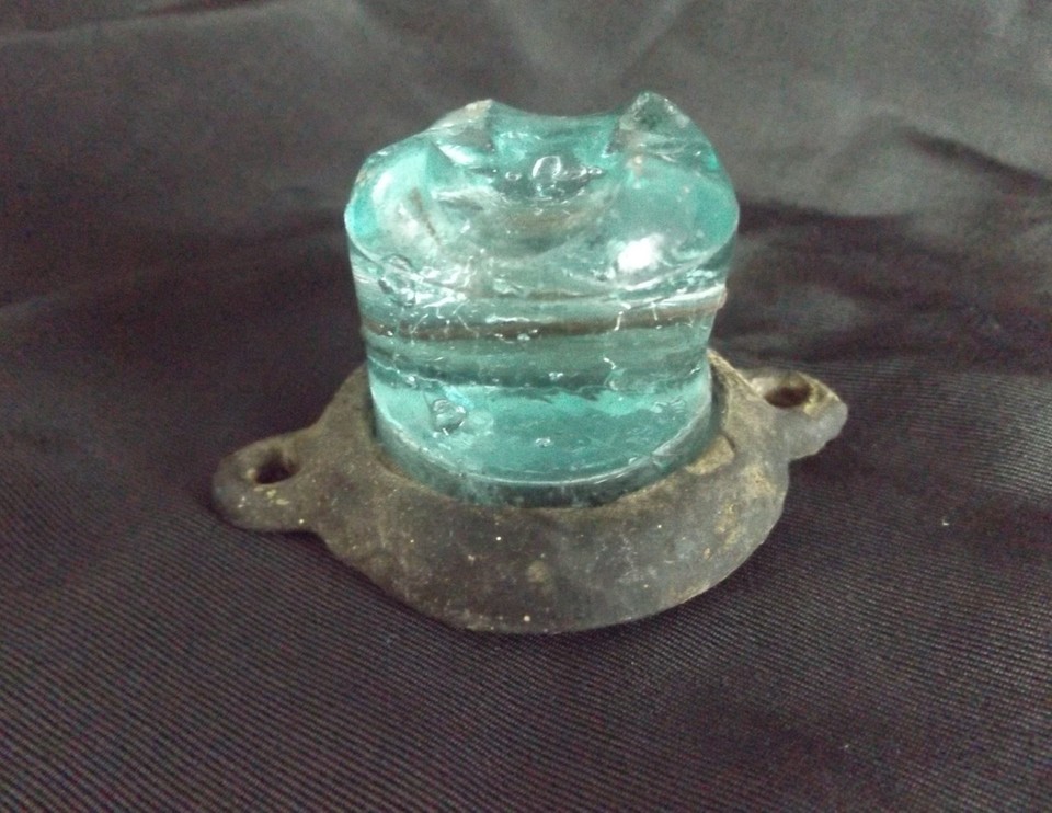 Unique Small Glass Aqua Insulator with Metal Holder and Wire | eBay