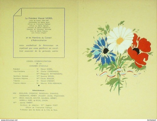 Menu Banquet Pavillon Dauphine (chambre syndicale des fleuristes) 1956 ...