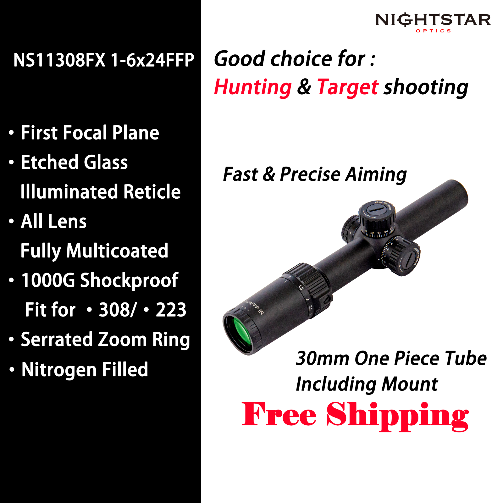 NIGHTSTAR 1-6X24 First Focal Plane Illuminated Reticle Compact ...