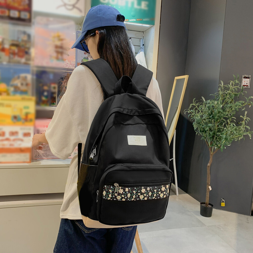 Simple Backpack Splicing Nylon Student Shoulder Rucksack for Teenager ...