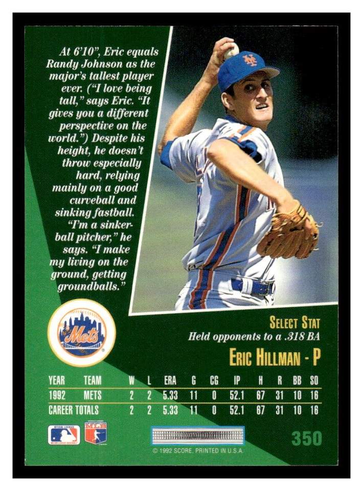1993 Select #350 Eric Hillman - New York Mets | eBay